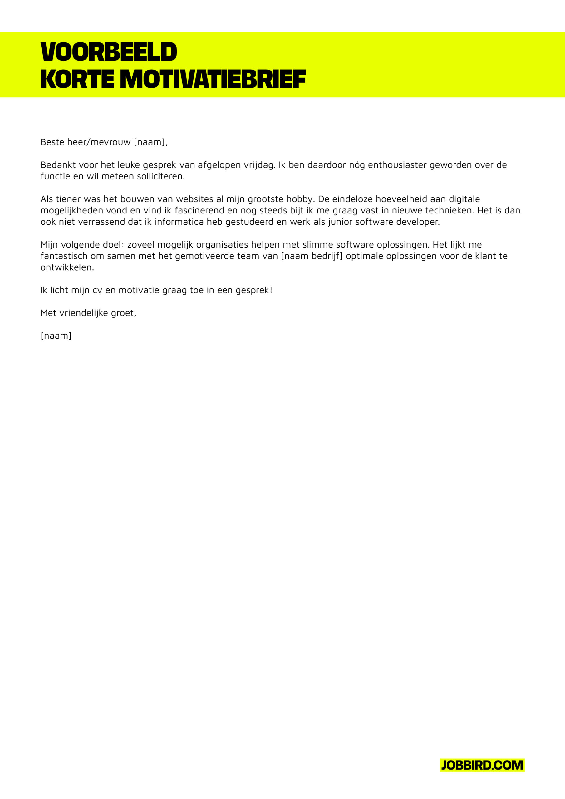 Korte motivatiebrief voorbeeld | Tips | Jobbird