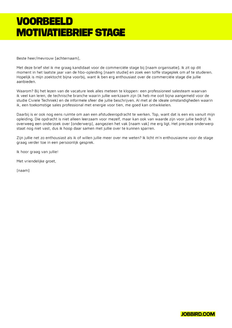Motivatiebrief stage | Voorbeeld en tips | Jobbird